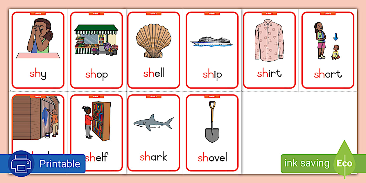 Grade 1 Phonics: sh- Flashcards (teacher made) - Twinkl
