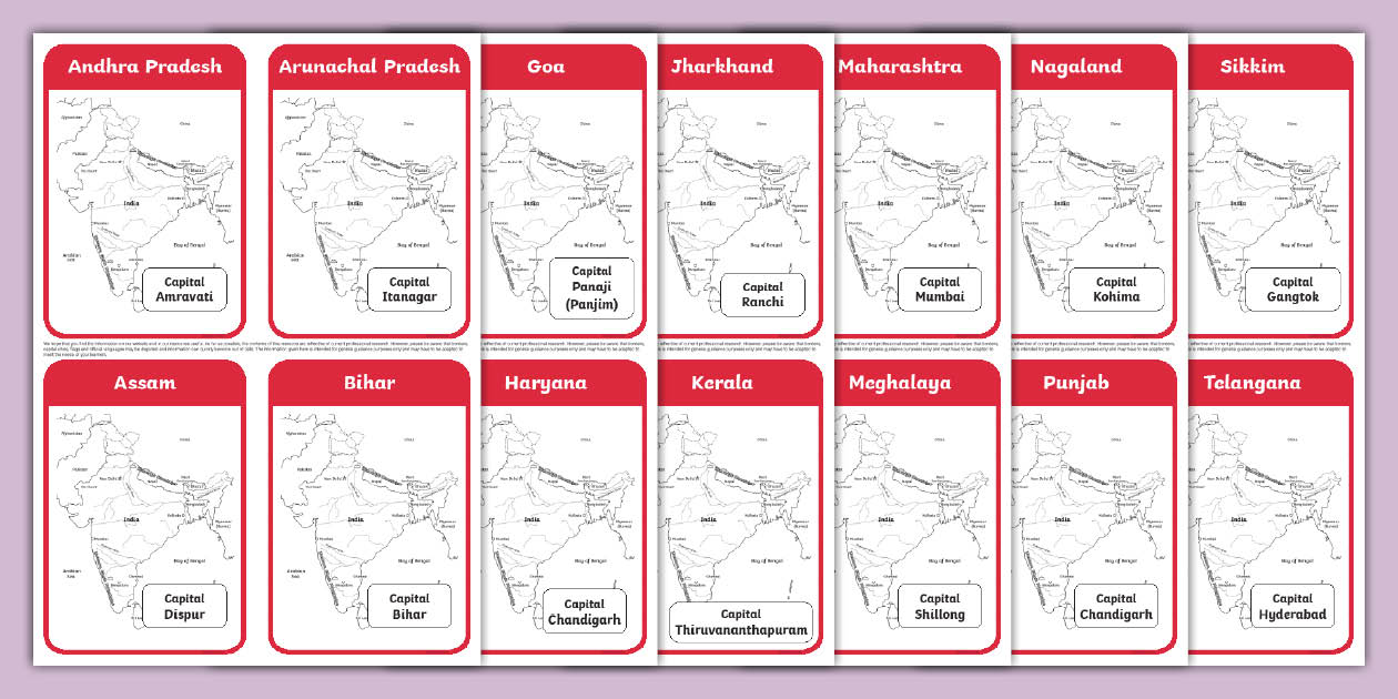 Indian States and Union Territories Map Flash Cards