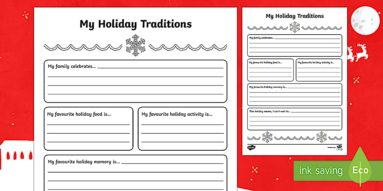 Editable My Holiday Traditions Worksheet (teacher made)