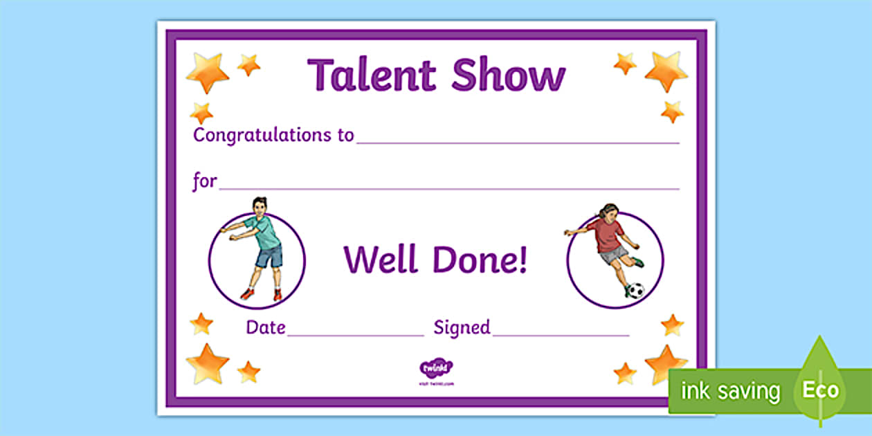 Editable KS2 Talent Show Certificate (teacher made) - Twinkl