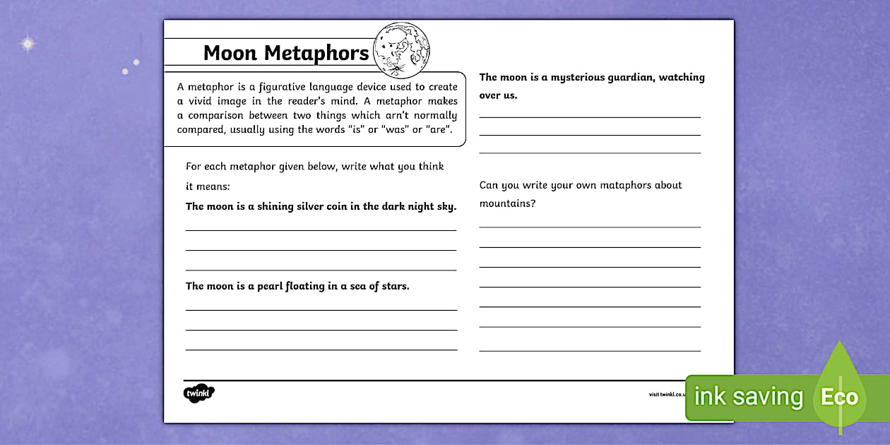 Moon Metaphors Worksheet (teacher made) - Twinkl