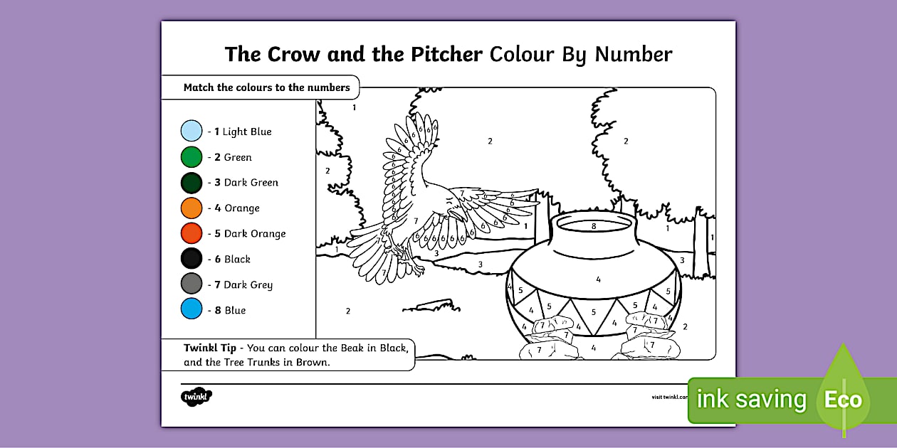 Free: The Crow and the Pitcher Colour by Number for Kids!