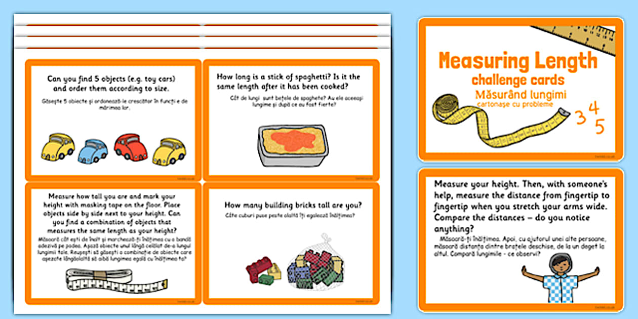 Measuring Length Challenge Cards Romanian Translation