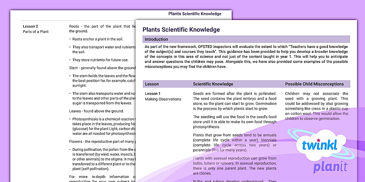 Science: Plants: Year 1 Scientific Knowledge Adult Guidance