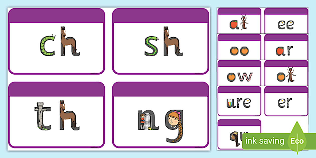Cursive Phase 3 Digraphs Letter Shapes Flashcards - Twinkl