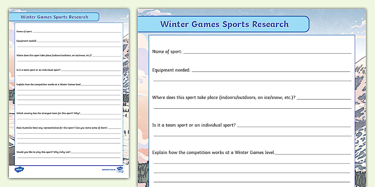 Winter Game Sports Research Page | Research Skills - Twinkl