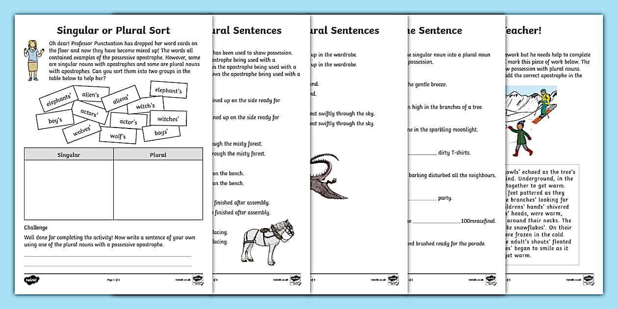 Black and White Apostrophes for Possession with Plural Nouns Worksheets