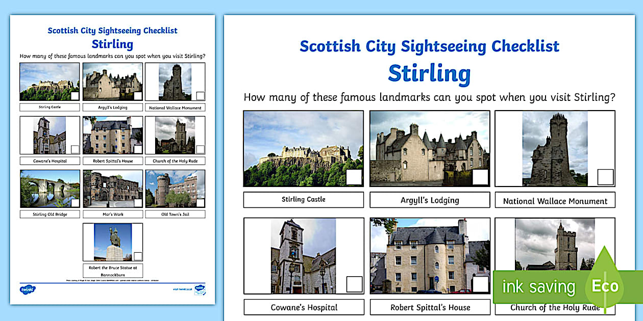 Scottish City Sightseeing Stirling Checklist Activity Sheet