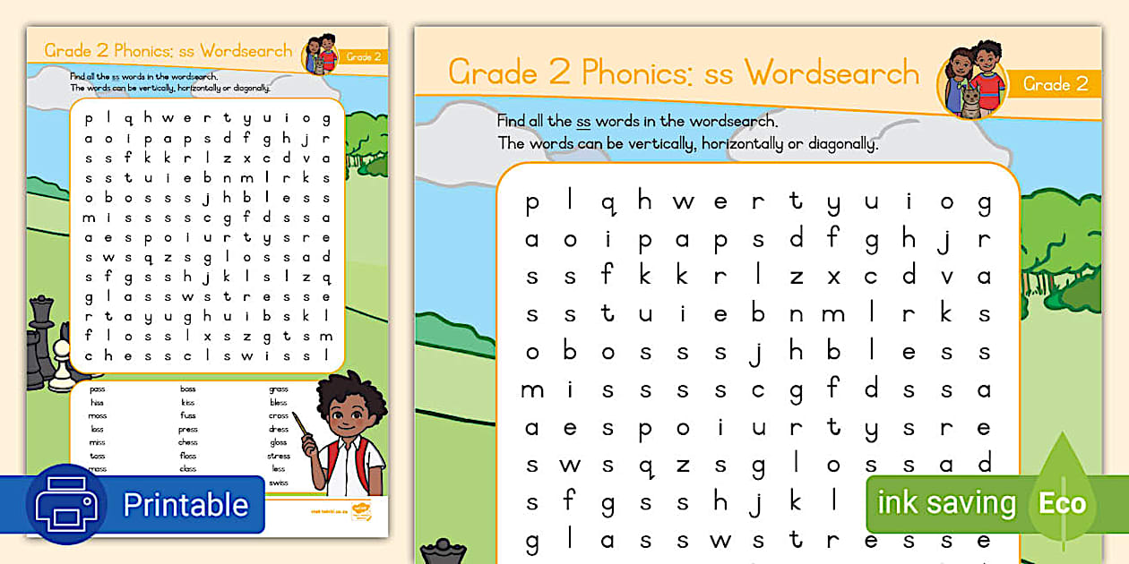 Grade 2 Phonics: -ss Wordsearch (teacher made) - Twinkl