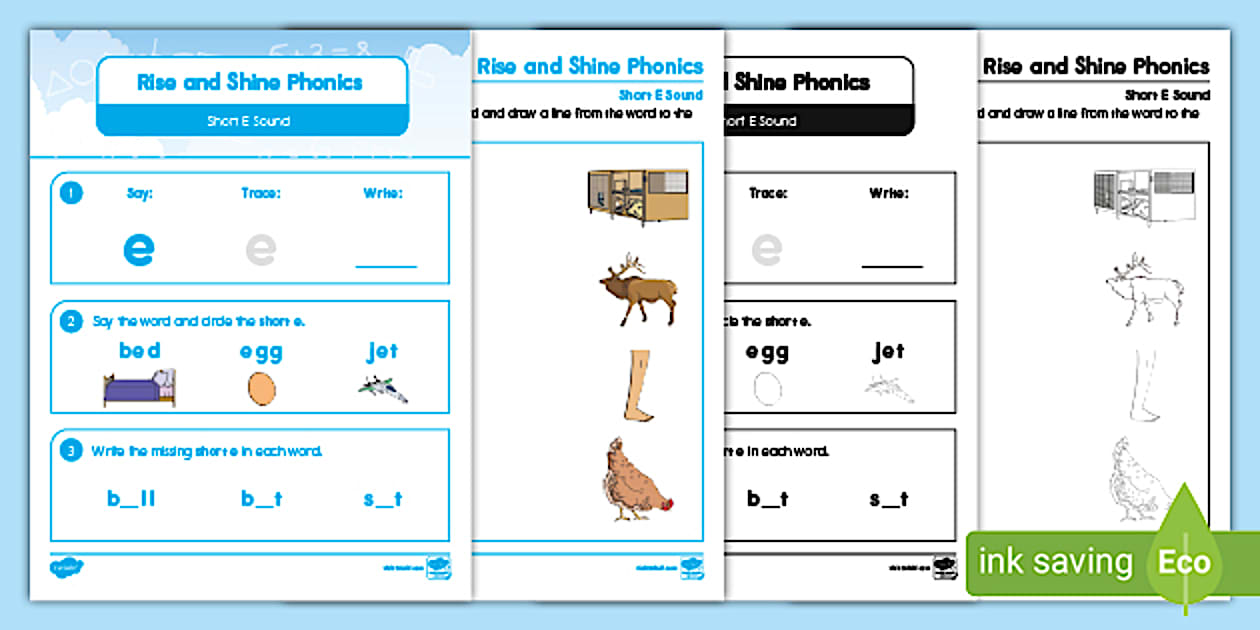 Rise and Shine Phonics: Short E Sound Worksheet - Twinkl