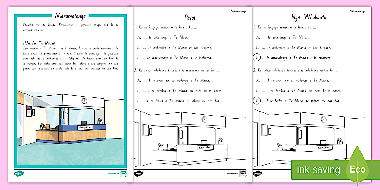 Hospital Reading Comprehension Worksheet / Worksheet - Te Reo Māori