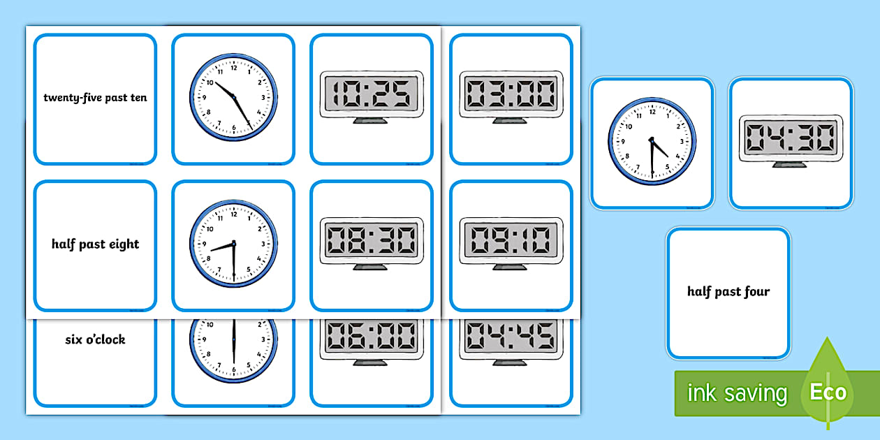 Matching analogue and digital times cards- easy to print off