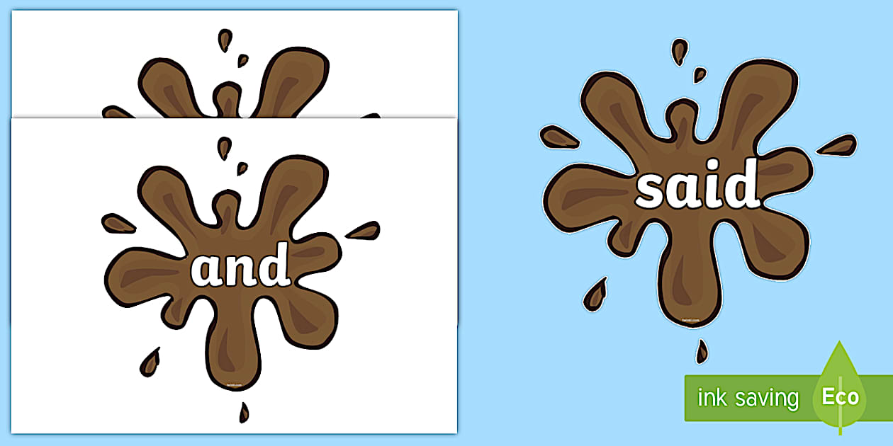 Editable High Frequency Words on Mud Splats Display Posters