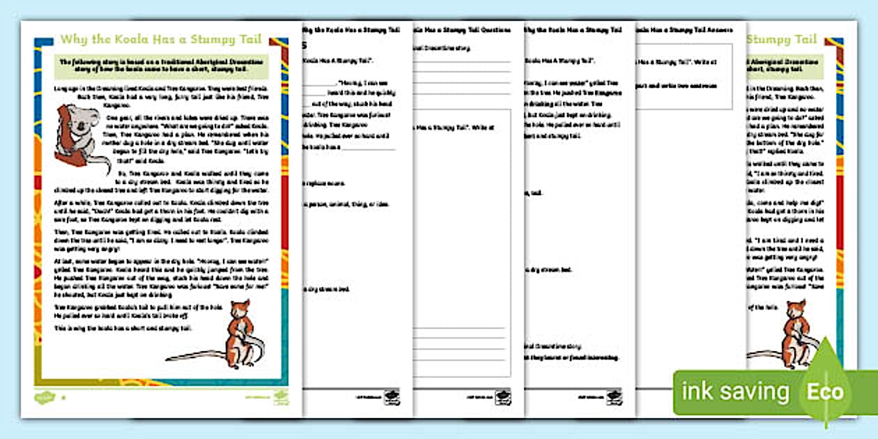 Koala's Stumpy Tail Free Reading Comprehension Stories