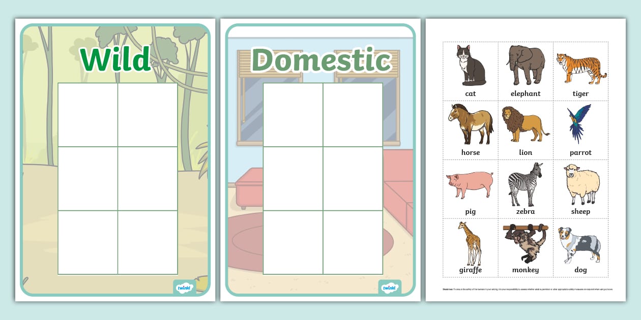 Wild or Domestic Animals Sorting Activity Cards - Twinkl