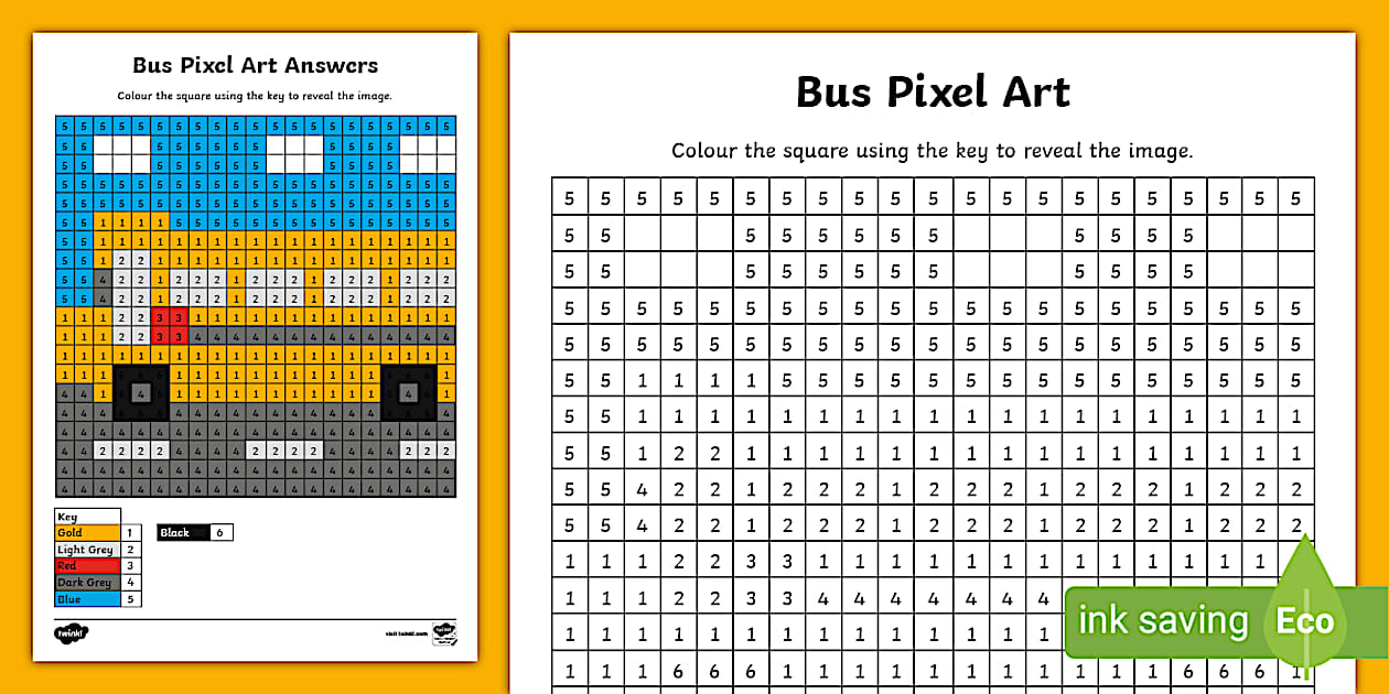 Brilliant Bus Pixel Art Template | Twinkl | KS1 | Pixel Art