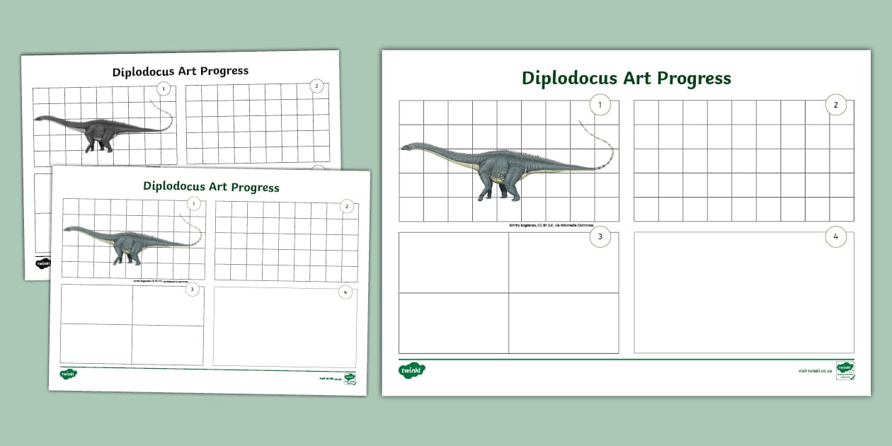 Diplodocus Dinosaur Progress Art Template (Teacher-Made)