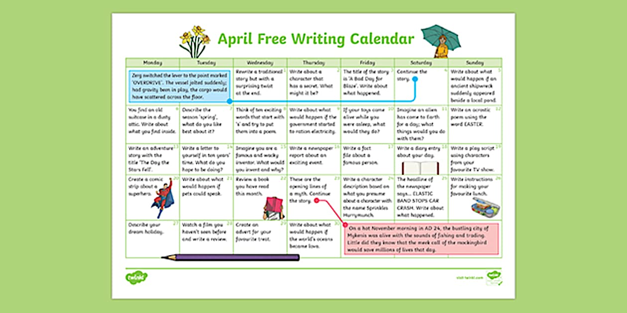Free Writing Calendar - Home Learning Resources - Twinkl