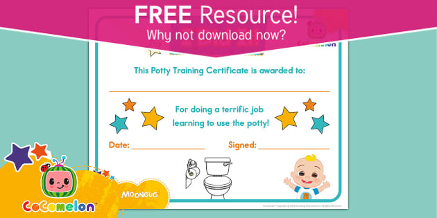 FREE CoComelon: I Did It! Potty Training Certificate