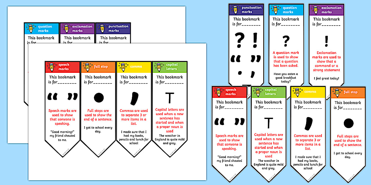 Editable Punctuation Bookmarks (teacher made) - Twinkl