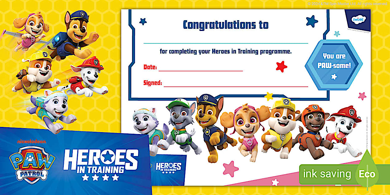 FREE! - PAW Patrol Well Done Certificate | Paramount | Twinkl