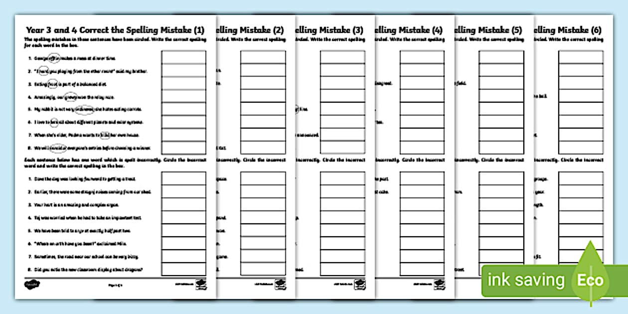 Editable Correct the Spelling Mistakes Worksheet Pack 2 - Year 3 & 4 ...