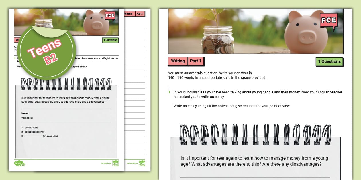 ESL B2 FCE Writing Part 1 (Money) (teacher made) - Twinkl