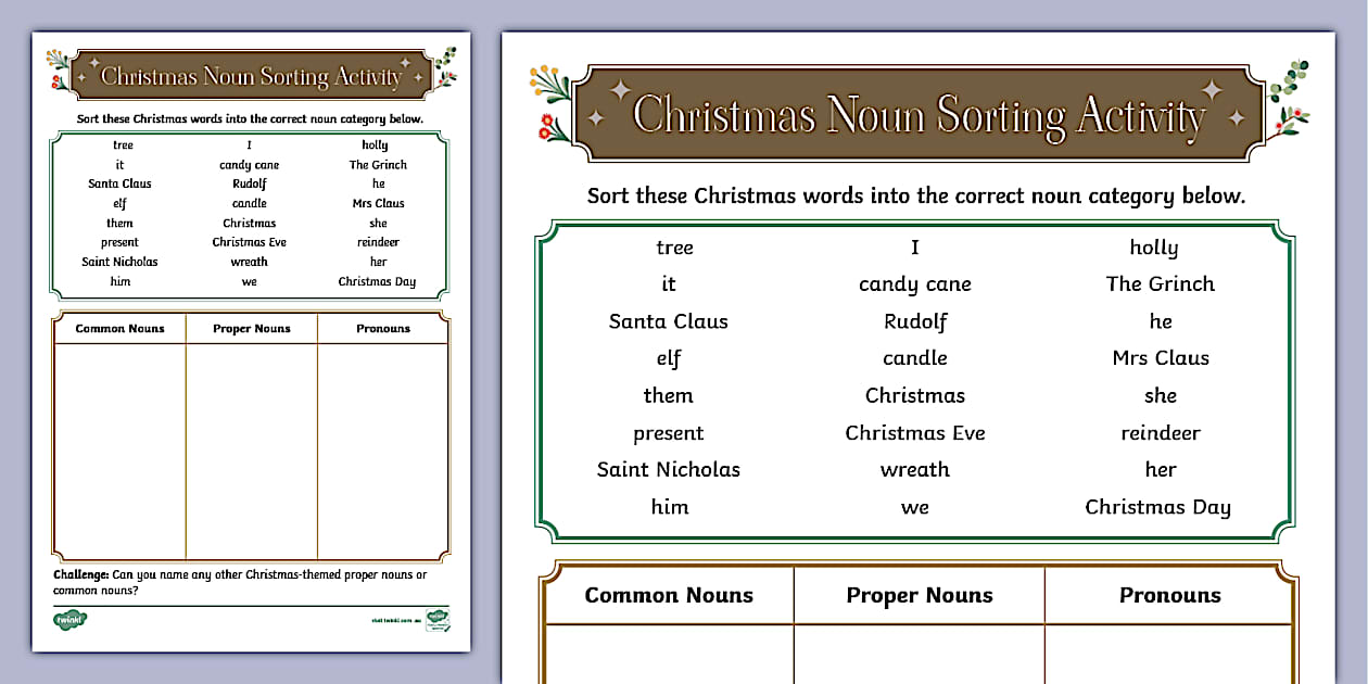 Christmas Noun Sorting Activity (teacher made) - Twinkl