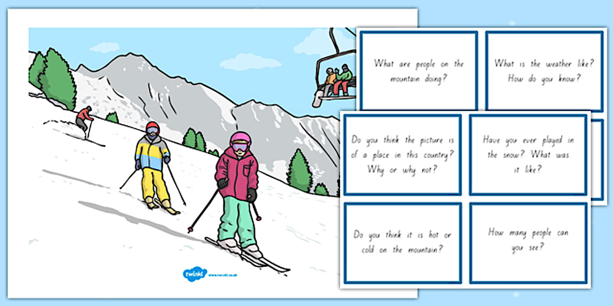 Winter Sports Scene and Question Cards - Twinkl