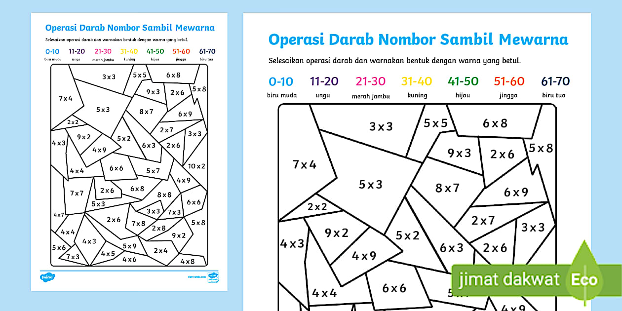 Latihan Darab Nombor Sambil Mewarna (teacher made) - Twinkl