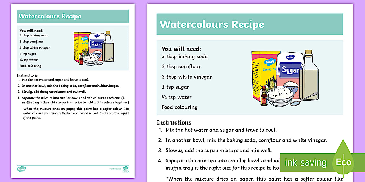 Watercolour Recipe (teacher made) - Twinkl