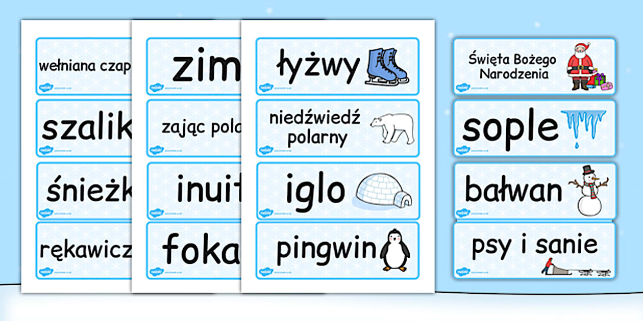 Fiszki z zimowym slownictwem po polsku (teacher made)