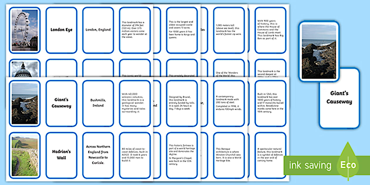 Editable Landmarks of the United Kingdom Fact Matching Cards