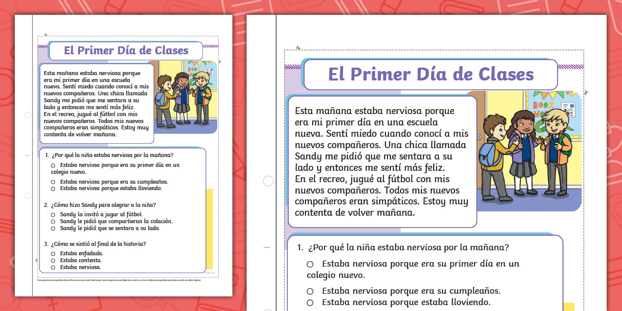 Comprensión de Lectura: El Primer Día de Clases - Primeros Lectores