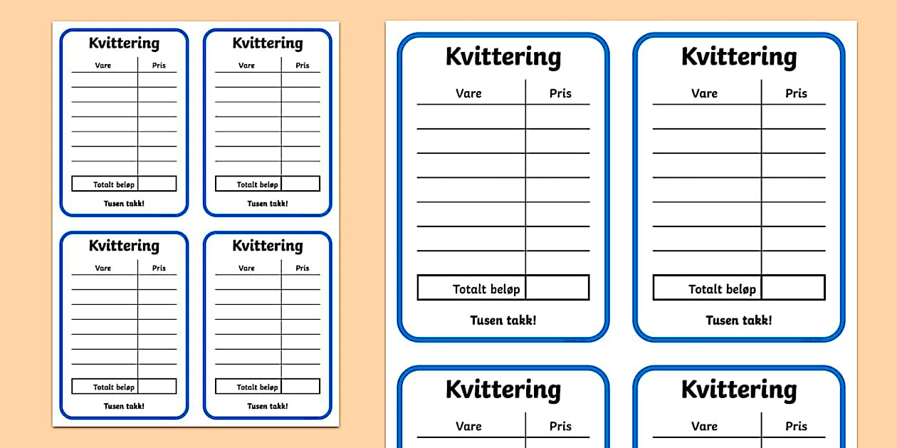 Kvittering maler Rollespill matbutikken (teacher made)