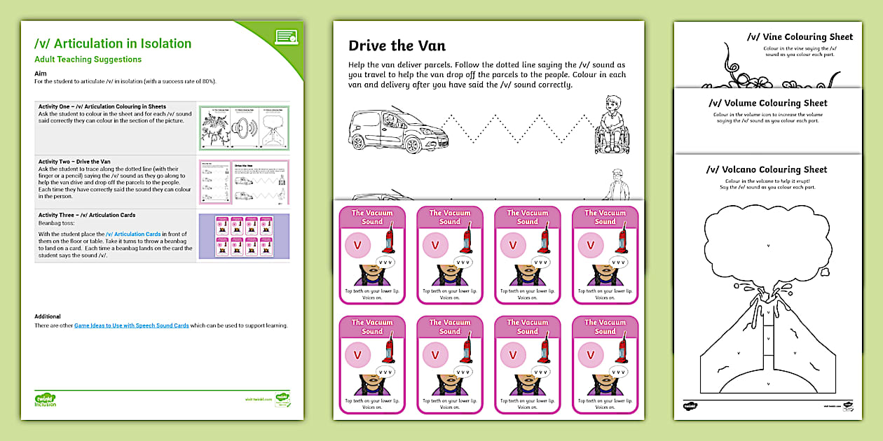 /v/ Articulation Positioning Activity Pack (teacher made)