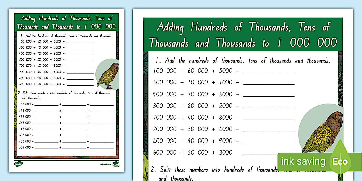 Stage 6 Adding 100,000s, 10,000s and 1000s to 1,000,000