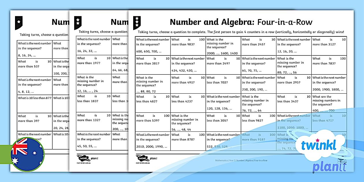 Year 2 Algebra: Four in a Row Home Learning (teacher made)