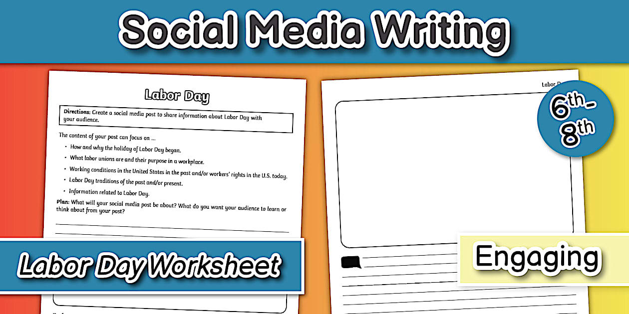 Labor Day Social Media Writing Worksheet for 6th-8th Grade