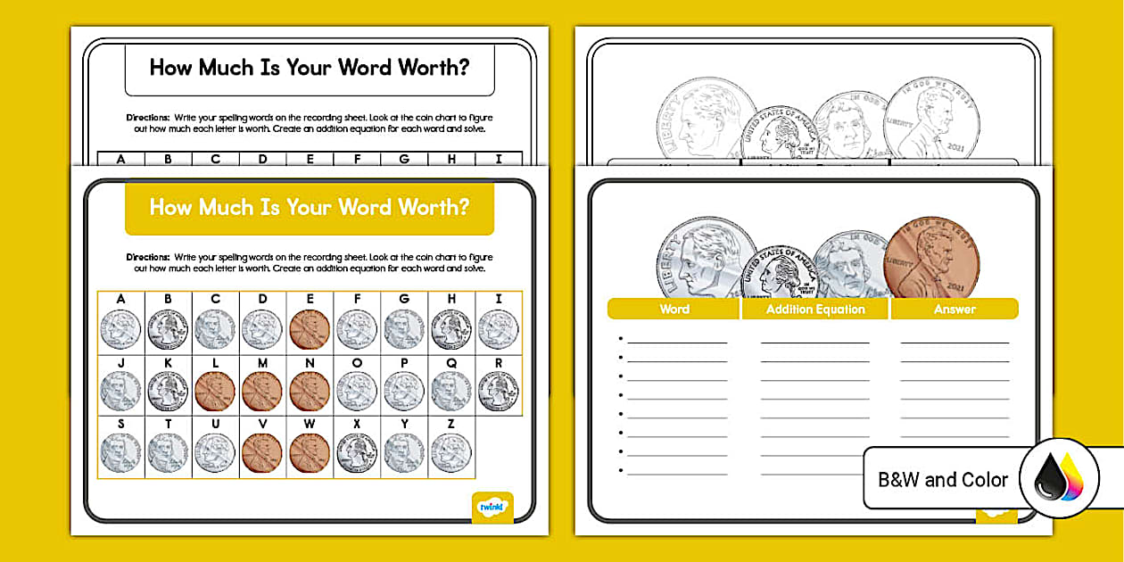 Second Grade How Much is Your Word Worth? Spelling Worksheet
