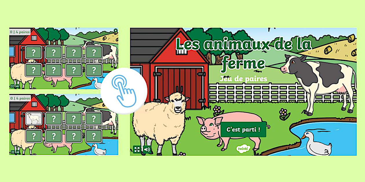 Jeu de paires interactif - les animaux de la ferme - Twinkl