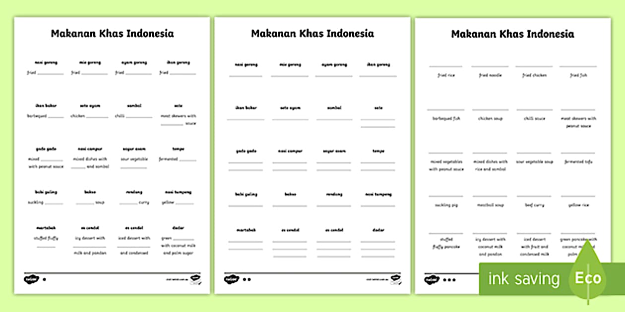 Traditional Food Differentiated Worksheet Indonesian