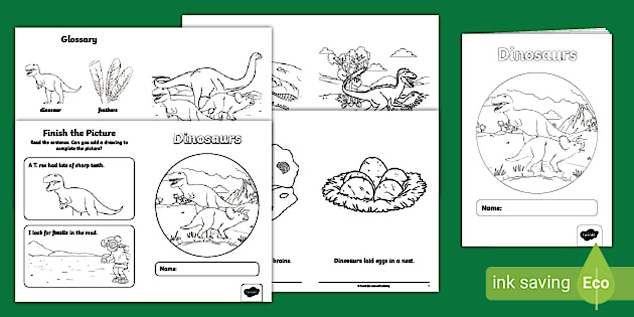 Read and Colour Non-Fiction Booklet: Dinosaurs - Twinkl