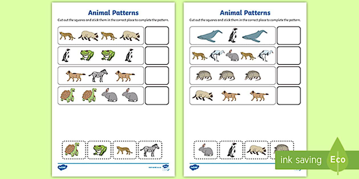 Animal Patterns Worksheet (Teacher-Made) - Twinkl