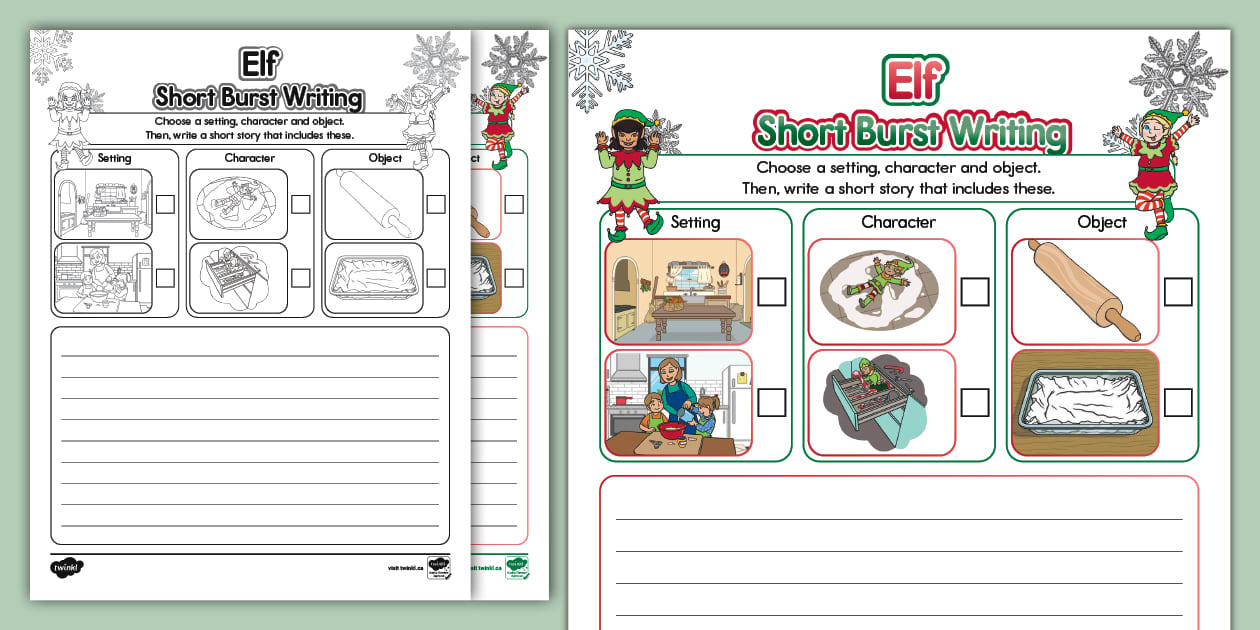 Elf Short Burst Writing Template (teacher made) - Twinkl