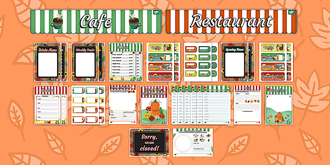 Autumn Market-Themed Cafe Role Play Area and Worksheet Pack