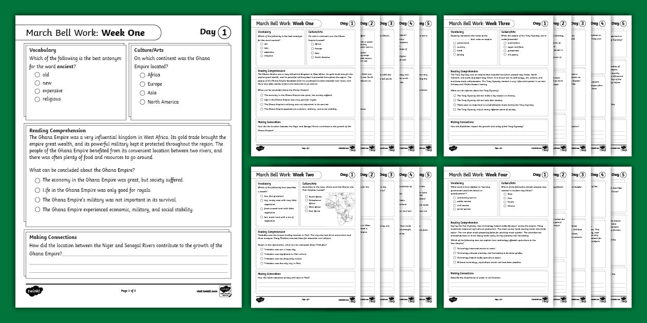 Sixth Grade Social Studies March Bell Work Bundle