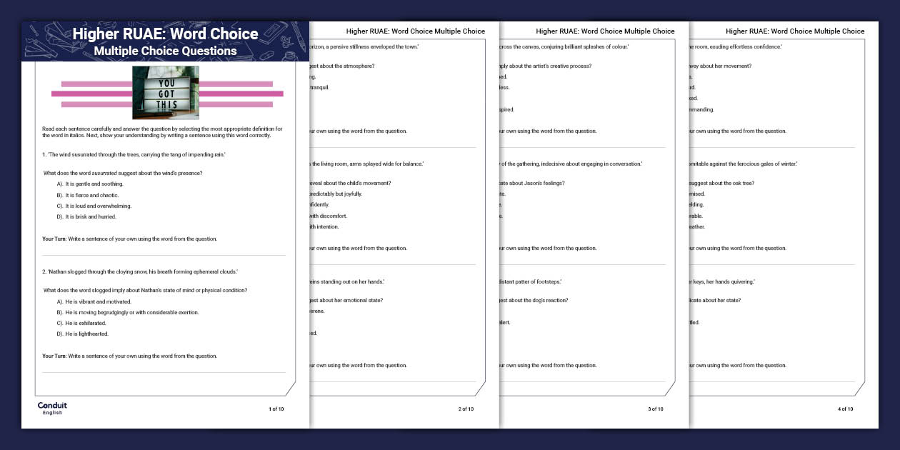 Higher RUAE: Word Choice Questions (MCQ) (Teacher-Made)