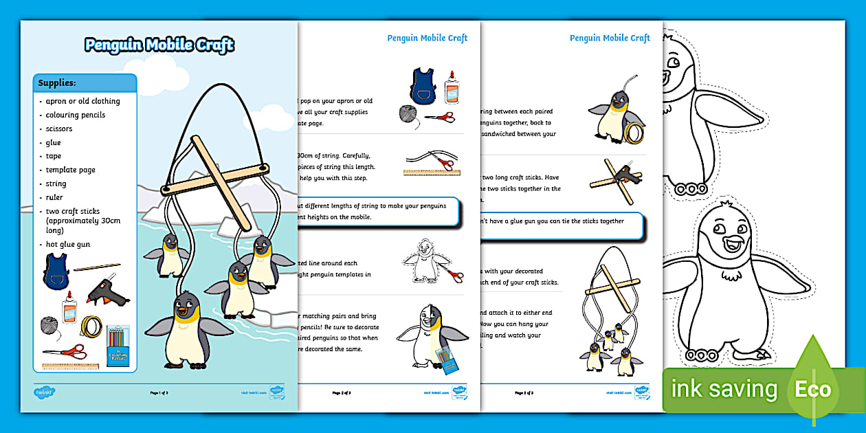 Penguin Mobile Craft (l'insegnante ha fatto) - Twinkl