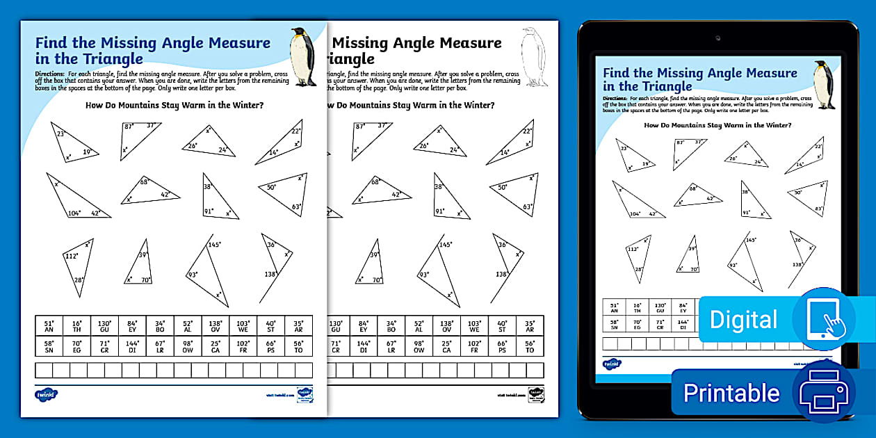 Eighth Grade Find the Missing Angle Measure in the Triangle Winter Joke